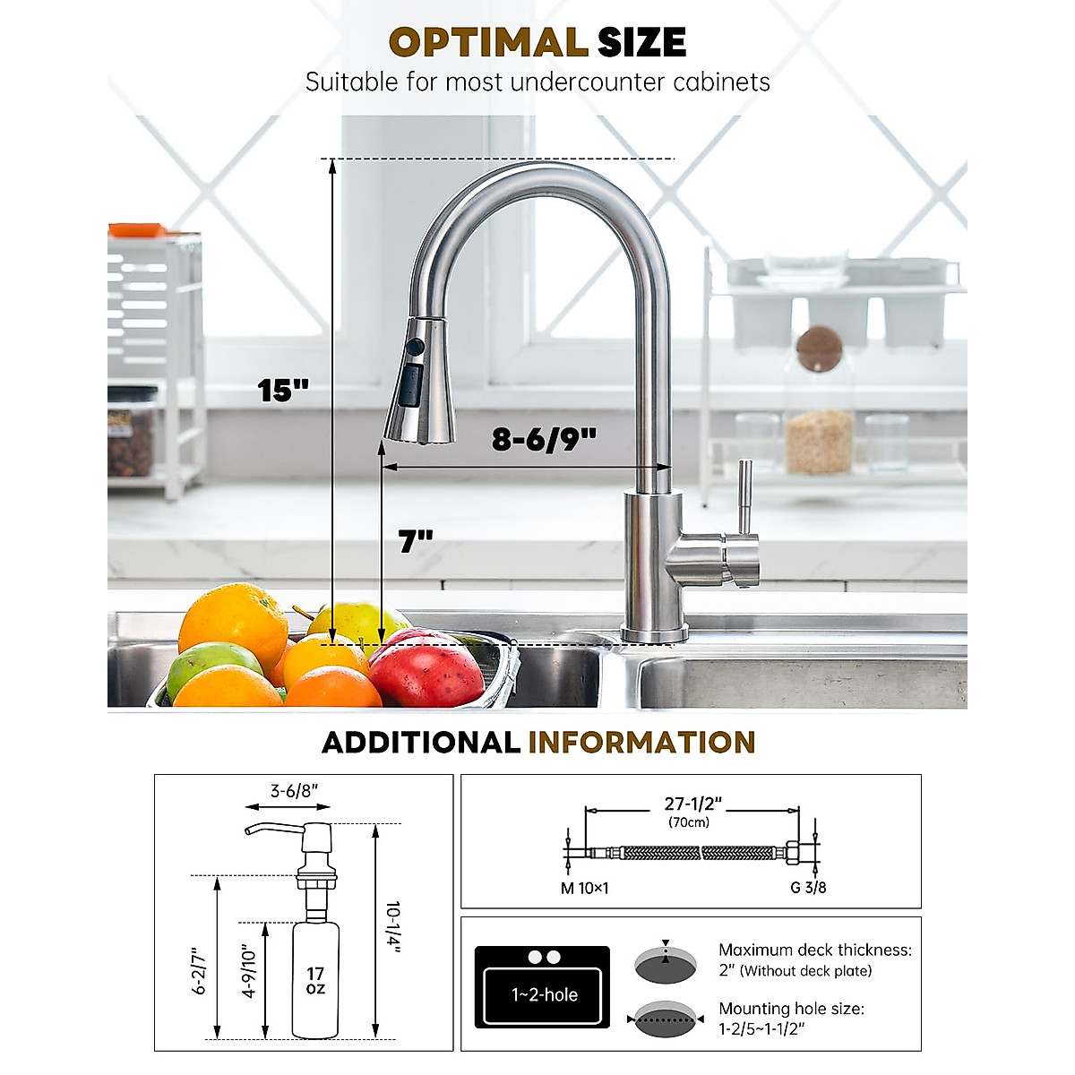 BLYLUND Kitchen Faucets with Soap Dispenser, Brushed Nickel Kitchen Faucet with Pull Down Sprayer 3 Modes, Stainless Steel Modern Kitchen Sink Faucets High Arch Single Handle Faucet