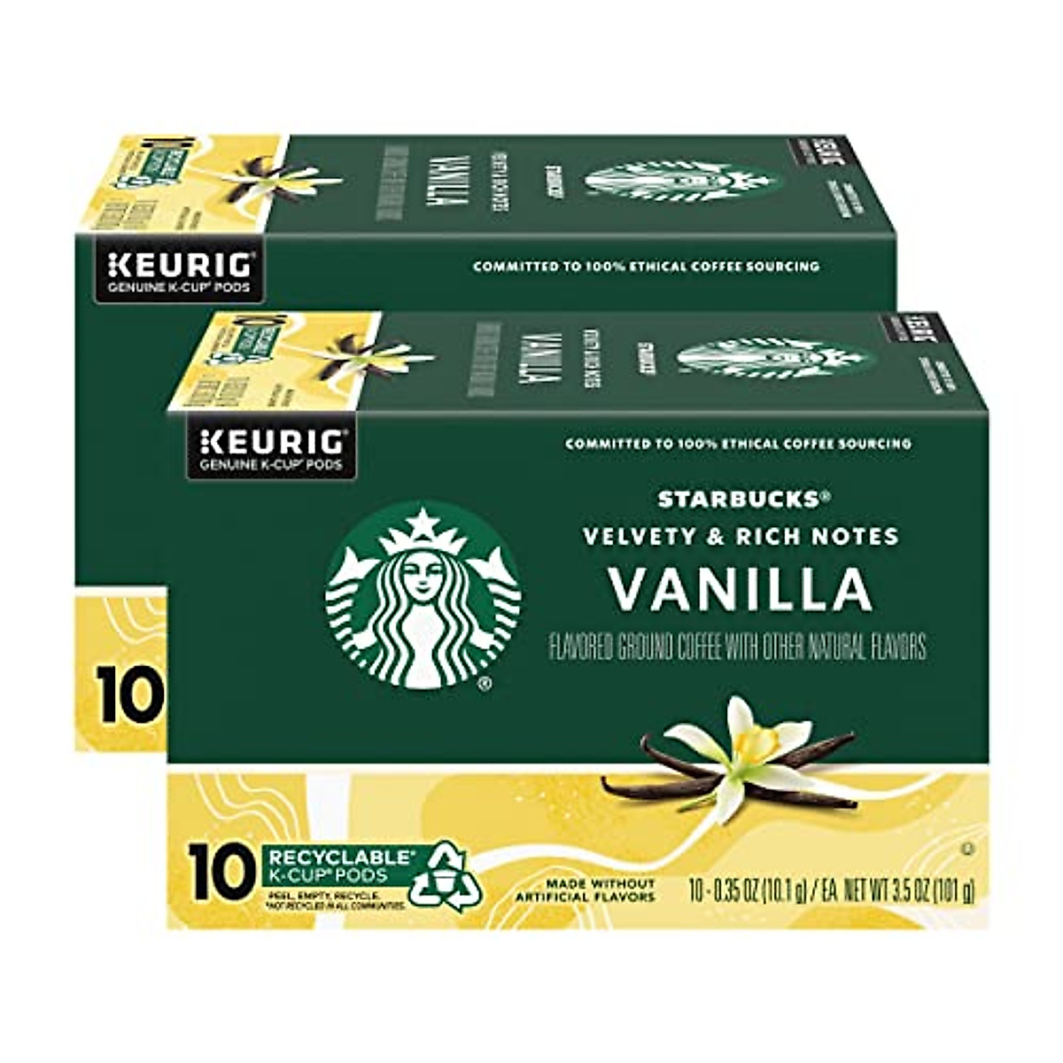 Starbucks Flavored Coffee K-Cup Pods, Vanilla Flavored Coffee, Made without Artificial Flavors, Keurig Genuine K-Cup Pods, 10 CT K-Cups/Box (Pack of 2 Boxes)