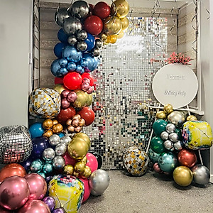 Chrome Balloon Arch Garland Kit for Disco Party Decorations,148Pcs Metallic Hot Pink Red Blue Gold Silver Disco Ball Balloons for 80s 90s Birthday Galaxy Graduation Prom New Year Party Decor