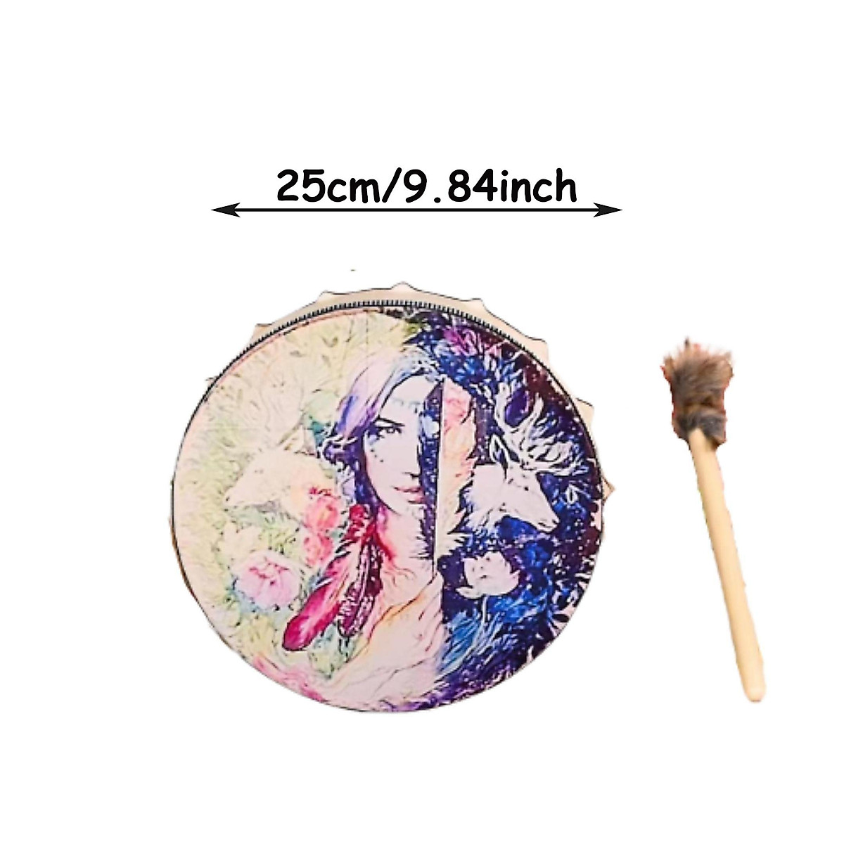 9.84 inch Vegan Sound Healing Drum Shaman Drum Tambourine Deep Bass Divine Sound Spiritual Music Sound Healing Adult Drum Reflection and Meditation (Hind Synergy Drum)