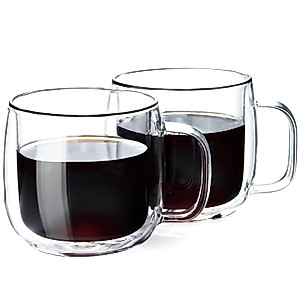 Unbreakable Double Walled Glass Coffee Mugs 300ml/10oz, Insulated Glass Coffee Mugs,Espresso Cups Set of 2,Borosilicate Glass Coffee Cups,Mocca Cups for Latte,Americano,Cappuccinos,Tea Bag,Clear Mugs