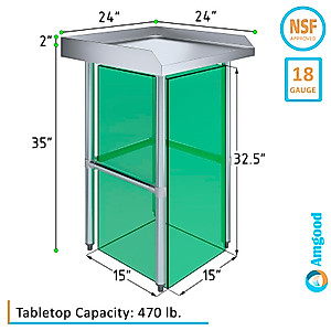 AmGood Commercial Work Table Open Base with Backsplash and Side Splashes | Stainless Steel Prep Table for Kitchen, Restaurant, Garage, Laundry | NSF (24" Width x 24" Length)