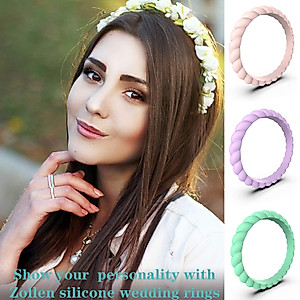 Zollen 12 Packs Silicone Wedding Rings for Women, Thin Braided Rubber Wedding Bands Stackable Ring, Hypoallergenic Silicone, Size 6