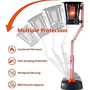 YAOJIA Outdoor Heaters Outdoor/Indoor Patio Heater, Commercial Propane Gas Heater, Freestanding Infrared Heater with Height Adjustable, Garden Heating Lamp