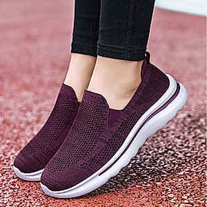 Women Slip On Walking Shoes Orthopedic Shoes,Breathable Mesh Arch Support Slip Resistant Work Shoes Tennis Shoes Sock Shoes (5,Purple,5)