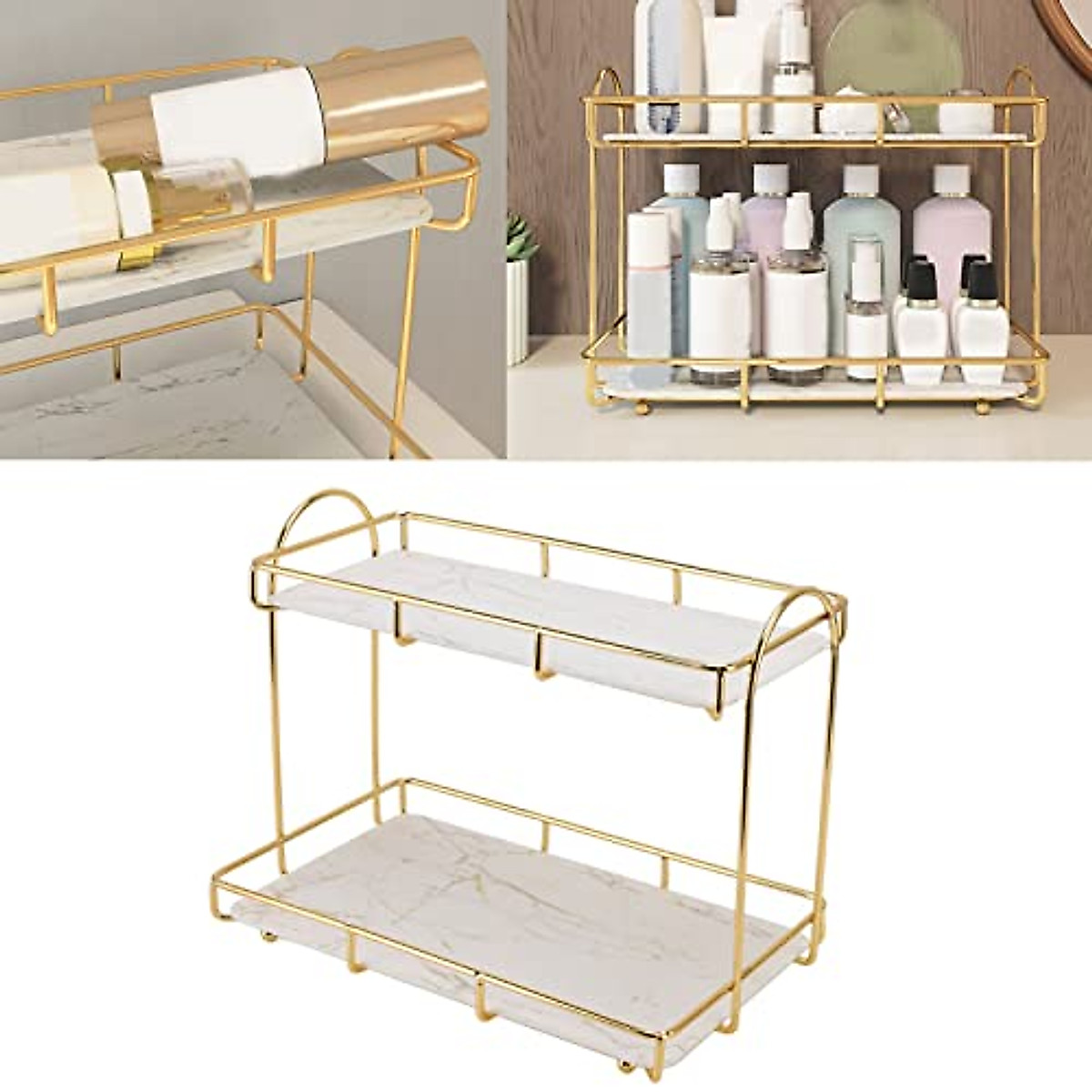 Yosoo Cosmetic Storage Shelf, 2 Tier Corner Shelf with Metal Structure Bathroom Countertop Storage Shelf for Bathroom Kitchen Bedroom
