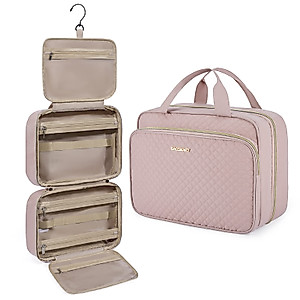 BAGSMART Travel Toiletry Bag, Toiletry Bag for Women with Makeup Bag, Water-resistant Travel Makeup Organizer with Hanging Hook for Full Sized Toiletries, Makeup Brushes, Travel Accessories, Pink