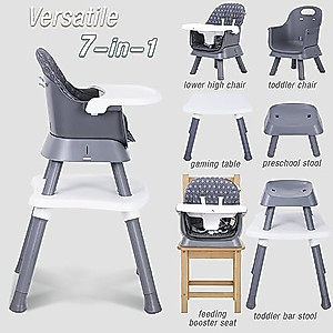 Accombe High Chair 7 in 1 Baby High Chairs for Babies and Toddlers Booster Seat for Dining Table, Convertible Baby Eating Chair Adjustable Plastic Highchairs for Baby Boy Girl, Sit up Floor Chair