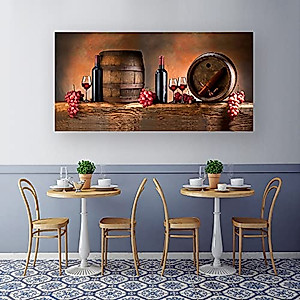Muolunna BK06250 Wall Art Canvas Print Fruit Grape Red Wine with Bottle Barrel Painting on Canvas Stretched and Framed Ready to Hang for Home Decor Living Room Bedroom Kitchen Office Artwork
