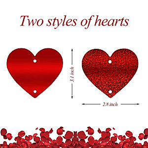 Heart Garland for Valentines Day Decor - 12 Packs Red Glitter Hanging String Hearts - NO DIY - Valentines Day Banner Decorations for Home Mantle Office Wedding Anniversary Birthday Party Supplies