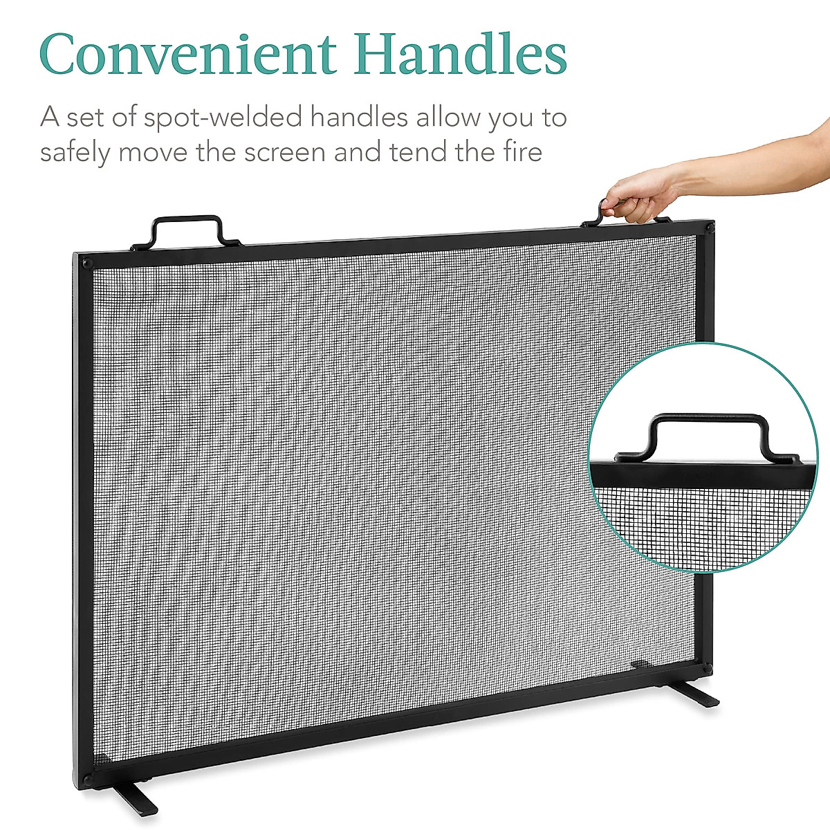 Best Choice Products 38x27in Single Panel Fireplace Screen Handcrafted Steel Mesh Spark Guard for Living Room, Bedroom Décor w/Handles - Black
