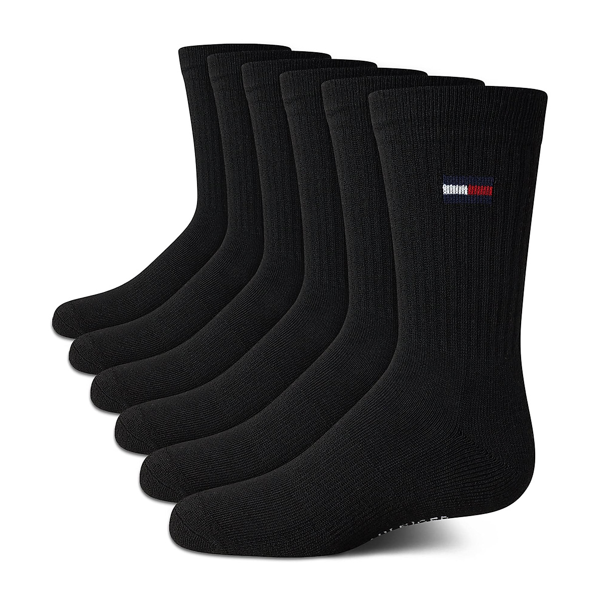 Tommy Hilfiger Unisex Kids' Athletic Socks - Cushioned Crew Socks (6 Pack), Size Medium, Black