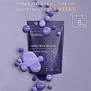 Wax Beads, FEMIROWAX 1lb Hard Wax Beans for Hair Removal Sensitive Skin with Lavender Formula Waxing Beads for Full Body Brazilian Bikini Face Eyebrow at Home Wax Refill for Women Men