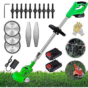 21V Cordless String Trimmer Grass Trimmer Garden Edger Tool for Lawn Trimming, Lawn Care, with 2 Li-ion Battery and Charger,Green