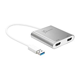 j5create USB to HDMI Adapter - Dual HDMI USB 3.0 Multi-Monitor Cable | 4K + 1080p | Compatible with Windows and macOS (JUA365)