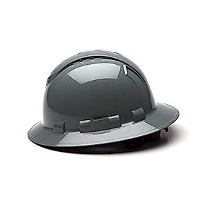 Pyramex Ridgeline Full Brim Hard Hat, Vented, 4-Point Ratchet Suspension, Slate Gray