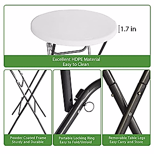 Gnomiya 32in Cocktail Table 2PCS, Portable High Top Table Granite White, Round Bar Height Folding Table with Removable Legs, Indoor Outdoor Banquet Table for Parties, Weddings, Events, Dining