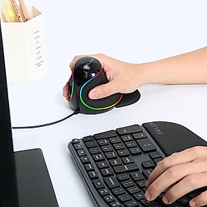 DeLUX Ergonomic Mouse, Wired Large RGB Vertical Mouse with 6 Buttons, 4000DPI, Removable Wrist Rest for Carpal Tunnel (M618Plus RGB-Wired)