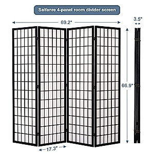 Salfanre Divider for Room Separation, 4 Panel, Japanese Room Dividers, Folding Shoji Screen, 5.6 Ft, Black