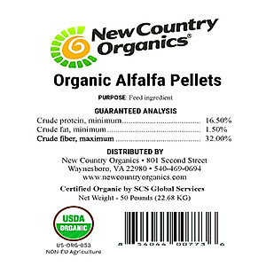 New Country Organics | Alfalfa Pellets for Livestock | Certified Organic and Non-GMO | 50 lbs