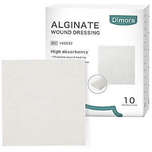 Dimora Calcium Alginate Wound Dressing, 4'' x 4'' Patches,10 Individual Sterile Pads, Soft and Highly Absorbent Dressing Gauze, Non-Stick Padding