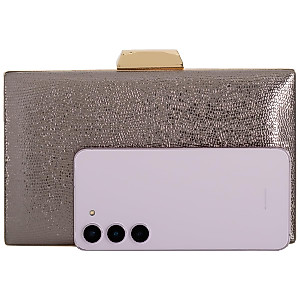 JNB Women's Metallic Material Hard Case Evening Party Clutch,Gold