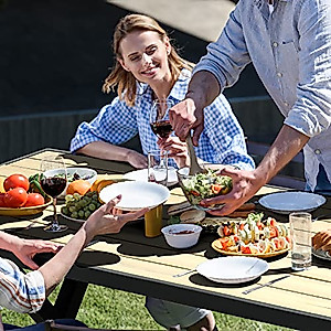 YITAHOME Outdoor Patio Dining Table for 6, Rectangular Table with Faux Wood Tabletop and Umbrella Hole, Outdside Table for Patio Balcony Proch Poolside - Black & Nature Wood