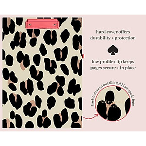 Kate Spade New York Leopard Print Clipboard Folio with Low Profile Clip, Professional Padfolio Includes Lined Notepad, Pen Loop, and Pocket, Forest Feline
