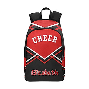 CUXWEOT Personalized Red Cheerleader Cheer Backpack with Name Custom Travel Daypack Bag for Man Woman Gifts