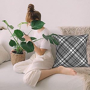 ChangQingArt Plaid Pillow Covers 16x16 Inch, Black and White Plaid Plaid Black Diagonal Fabric Green Scottish Double Sided Decorative Pillows Cases Throw Pillows Covers