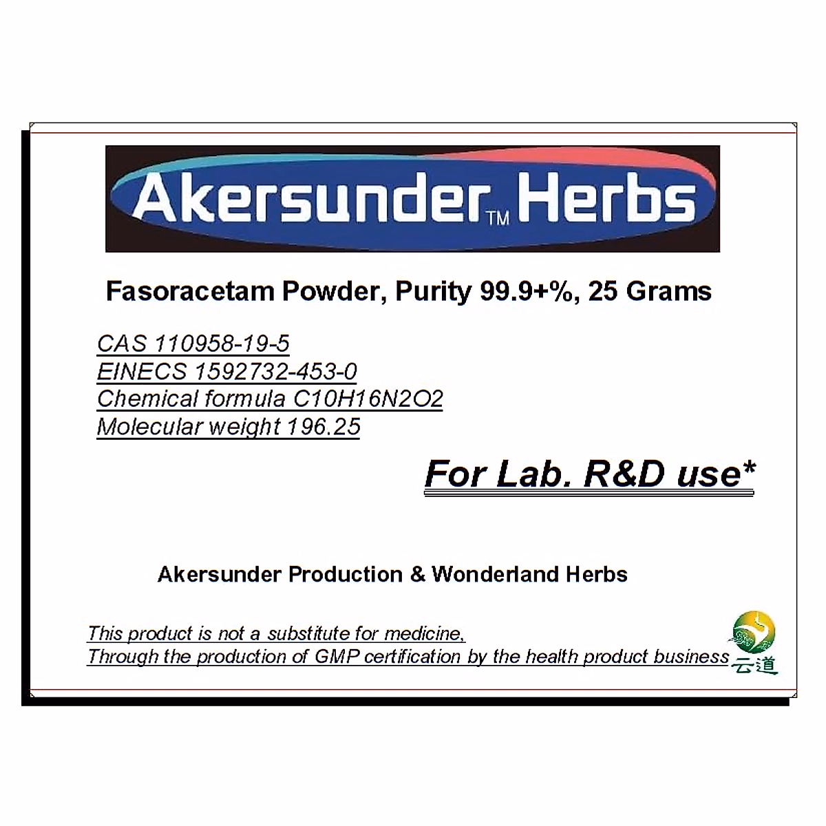 Akersunder Fasoracetam Powder, Purity 99+%, 25 Grams, 100mg Scoop Inside