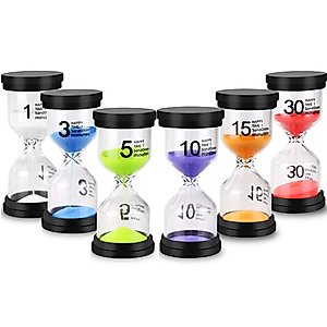 EMDMAK Sand Timer Colorful Hourglass Sandglass Timer 1 min/3 mins/5 mins/10 mins/15 mins/30 mins Sand Clock Timer for Games Classroom Home Office(Pack of 6)