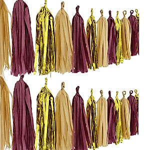 15PCS DIY Tissue Tassel Garland Kit Kraft Burgundy Gold Party Streamers Bunting Banner Backdrop for Wedding Party Bridal Shower Centerpieces Table Decorations