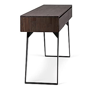 SIMPLIHOME Lowry SOLID ACACIA WOOD and Metal 60 Inch Wide Modern Industrial Console Sofa Table in Distressed Charcoal Brown, For the Living Room, Entryway and Bedroom