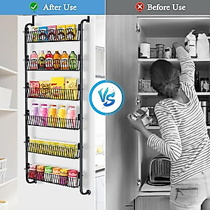 6-Tier Over the Door Pantry Organizer, Heavy-Duty Metal Pantry Door Organizers and Storage with 6 Adjustable Baskets, Pantry Spice Rack for Home, Kitchen