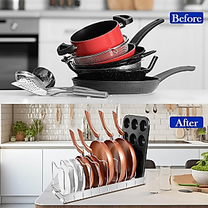 JORETLE Lid Organizer Pot Lid Organizer Detachable and Adjustable Pots and Pans Organizer for Kitchen Cabinet Storage for Pots and Pans, Cutting Boards, Cooking Utensils (1 pack)