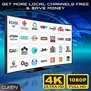 [Newest 2023 Chip] HDTV Antenna; Long Range 300 Miles Reception, Black Indoor/Outdoor Antenna; Built-in Amplifier for Signal Boost; 29.5 ft Coax Cable; Supports All HD Digital TV formats; Claev USA