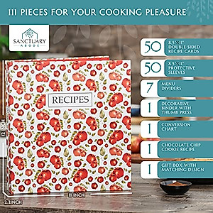 Recipe Binder – Write 100 Favorite Recipes on 50 Double Sided Blank Recipe Cards (8.5x11 in) w/ 50 Protective Sleeves & Add 200 Printed Recipes – Incl. Conversion Chart & 7 Menu Dividers