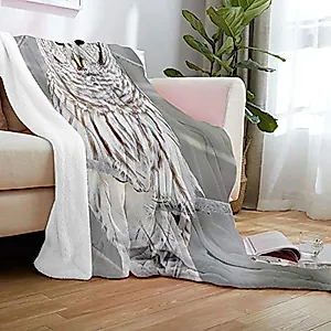 Singingin Ultra Soft Flannel Fleece Bed Blanket Cute White Owl Perch On Tree Branch Throw Blanket All Season Warm Fuzzy Light Weight Cozy Plush Blankets for Living Room/Bedroom 40 x 50 inches