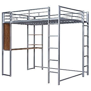 Harper & Bright Designs Full Size Loft Bed with Desk, Heavy Duty Metal Loft Bed Full with Shelves, Full Loft Bed Frame for Kids,Teens, No Box Spring Needed,Silver