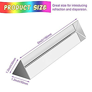 Coitak 6 inch Optical Glass Triangular Prism, Crystal Triangular Prism for Teaching Light Spectrum Physics, Photo Photography Prism Tool