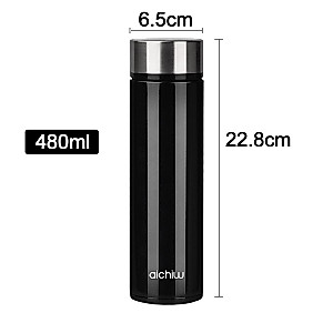 Aichiw Water Bottle Vacuum Insulated Multifunctional Portable Mug With Temperature Display Stainless Steel Cup for Travel Outdoor (16 Ounce Black)