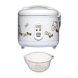 Zojirushi Hello Kitty 5.5-Cup Automatic Rice Cooker and Warmer (White) Bundle with 9.5-Inch Rice Washing Bowl with Side and Bottom Drainers (2 Items)