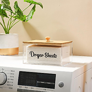 VOTLEVT Acrylic Dryer Sheet Holder with Bamboo Lid,Laundry Dryer Sheet Container and Dispenser for Laundry Room, Fabric Sheet Holder Laundry Organizer