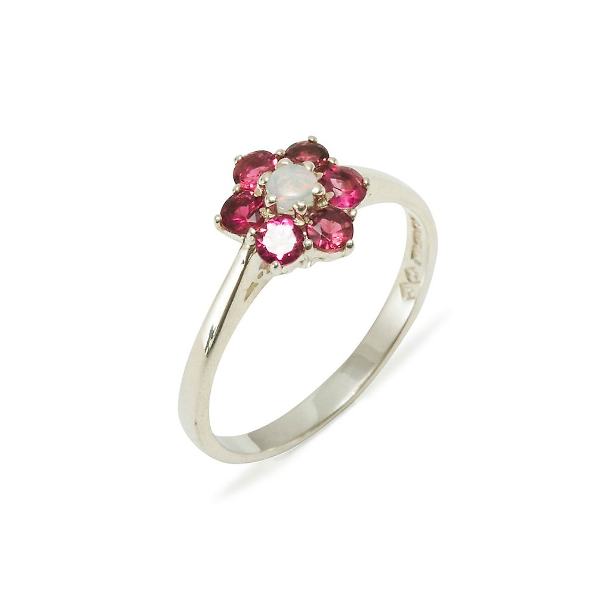 LetsBuyGold 925 Sterling Silver Real Genuine Opal & Pink Tourmaline Womens Cluster Anniversary Ring - Size 8