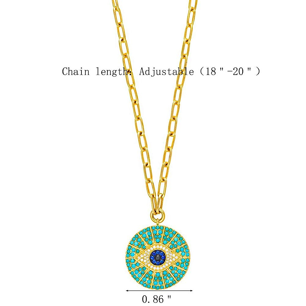 Obidos 14k Gold Plated Evil Eye Turquoise Pendant Necklace for Women 18-20Inch,Round Circle Disk Minimalist Jewelry