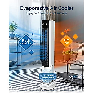Evaporative Air Cooler, 41” Portable Air Cooling Fan with Top & Bottom Water Refilling, 3 Speeds 3 Modes, 4 Ice Packs, 12H Timer, 1.3 Gal Water Tank, 50° Oscillation for Room Indoor, Remote Control