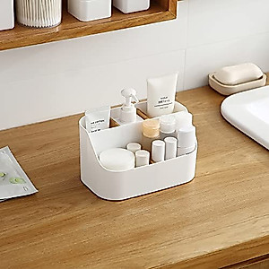 SUNFICON White Bathroom Tray Makeup Organizer Cosmetic Display Case 3 Detachable Dividers Office Stationery Storage Holder Countertop Storage Unit Makeup Box Vanities Office Desk Gift