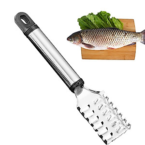 Silver Fish Scaler Brush, Remover Cleaner Fish Scaler, Fish Scaler Tool, Fish Skin Graters, Fish Tweezers Scale Tool, Steel Sawtooth Remove Scales, Fish Belly Knife for Fish Scaling Seafood Tools