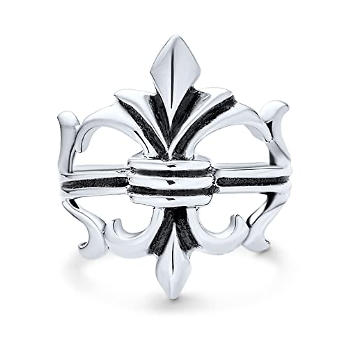 Bling Jewelry Antique Style Religious Fleur De Lis Ring For Women For Men Oxidized .925 Sterling Silver